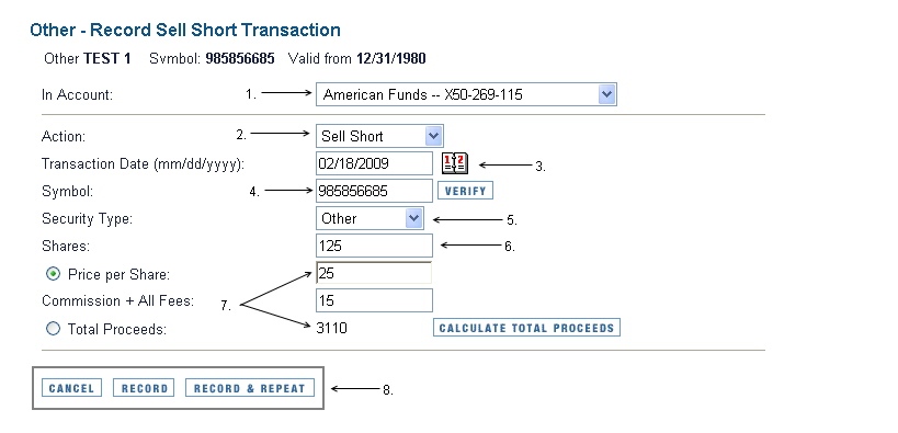 Other - Record Sell Short Transaction