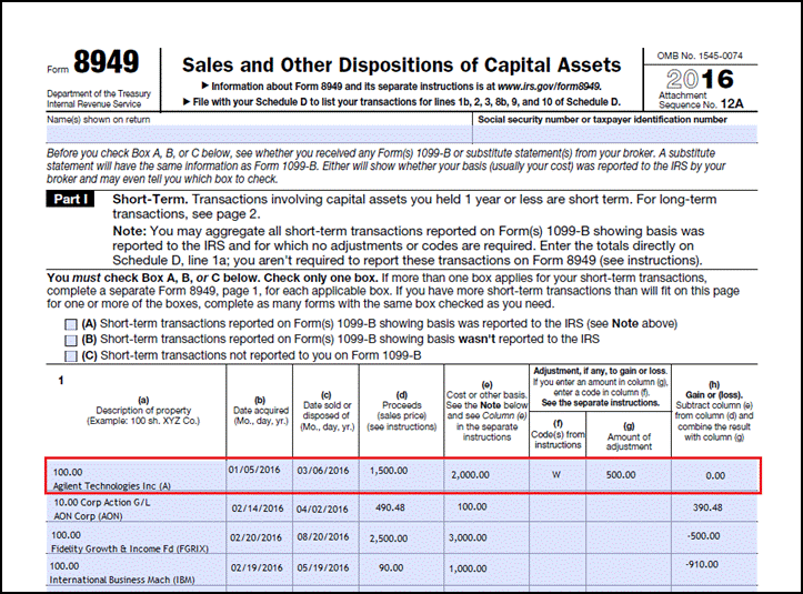 In the following Form 8949 example,the highlighted section below shows ... In the following Form 8949 example,the highlighted section below shows ...