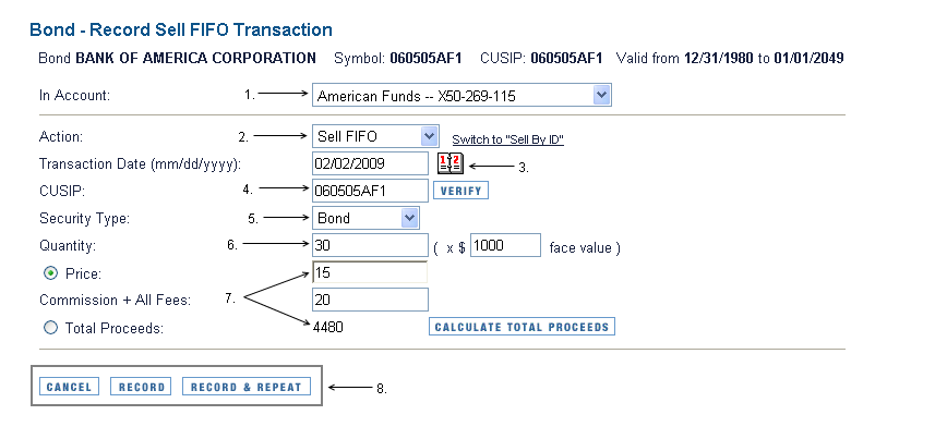 Bond - Record Sell FIFO Transaction