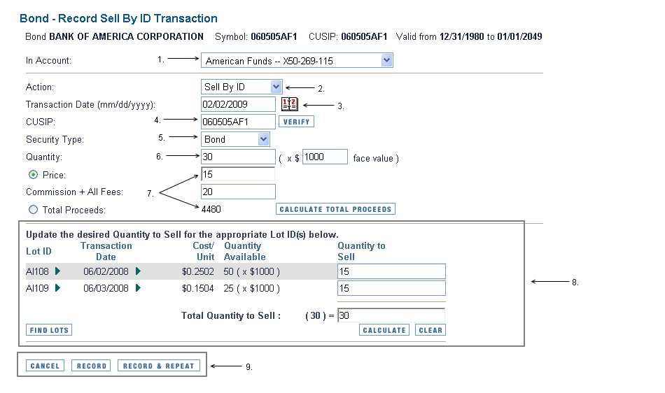 Bond - Record Sell by ID Transaction