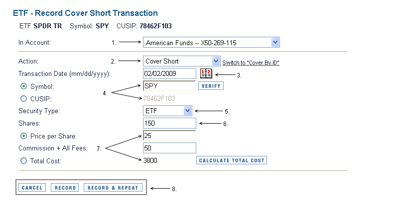 ETF - Record Cover Short Transaction