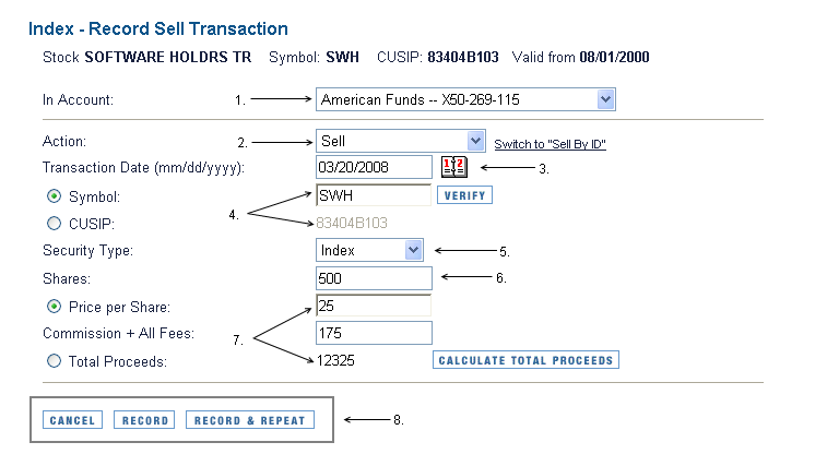 Index - Record Sell Transaction
