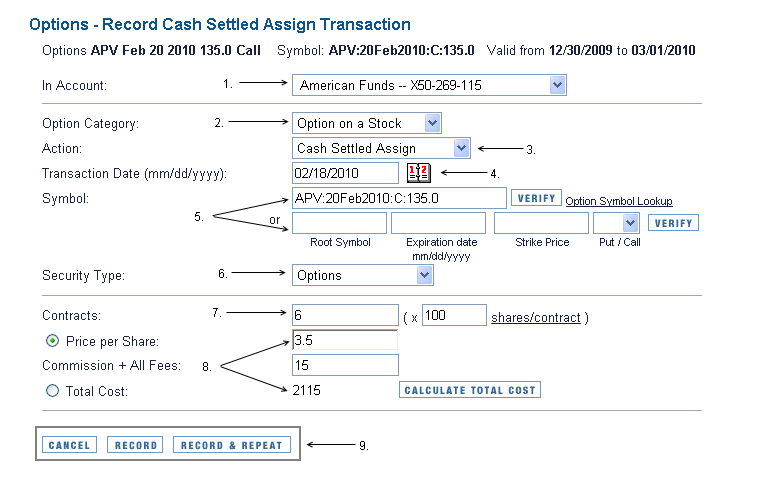 Options - Record Cash Settled Assign Trans
